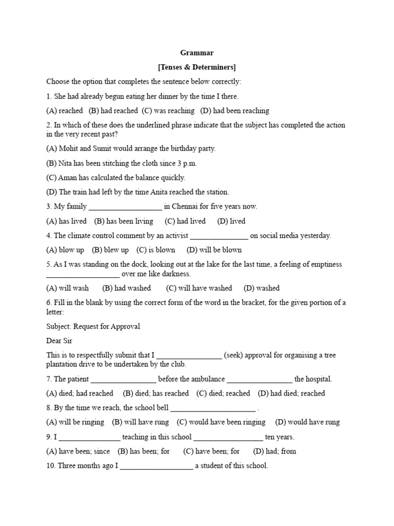 Grammar (Tenses & Determiners) | PDF