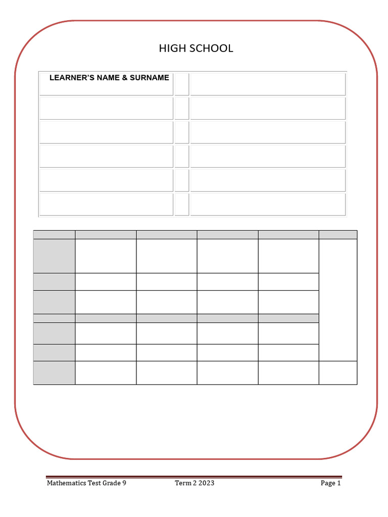 Grade 9 Term 2 Test Exemplar | PDF | Elementary Mathematics | Abstract ...
