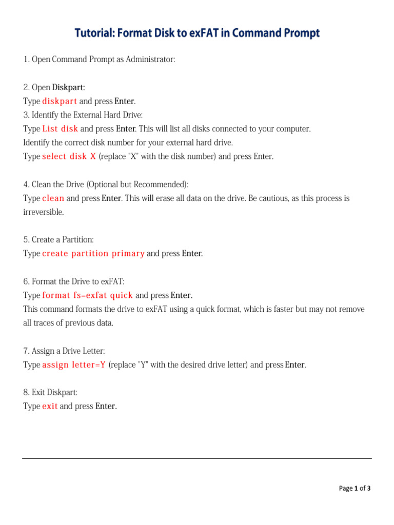 Format Disk to ExFAT in Command Prompt | PDF