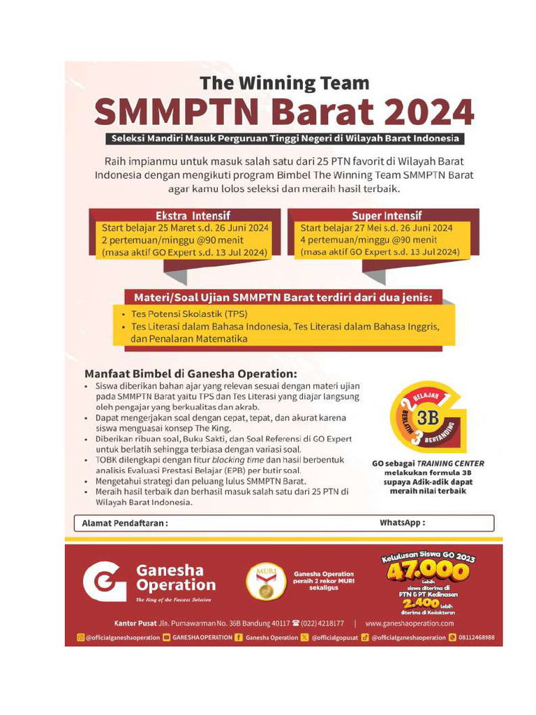 Flayer Program Seleksi Ujian Mandiri PTN (PTN Barat, ITB, UI, IPB) | PDF