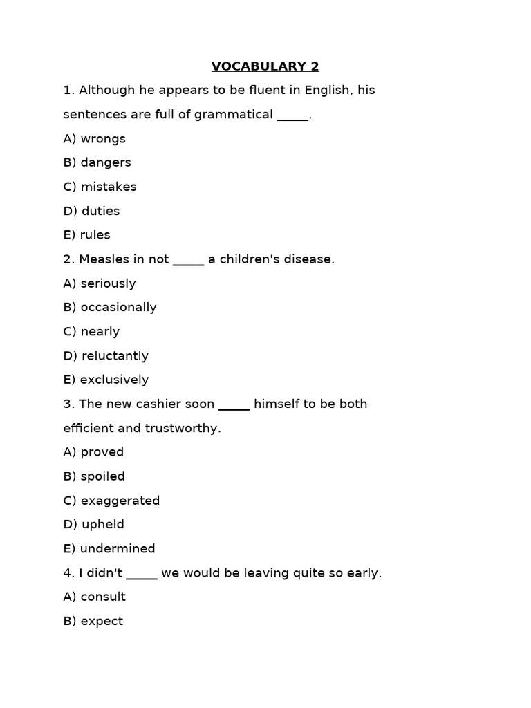 Vocabulary MCQ Practice Test | PDF