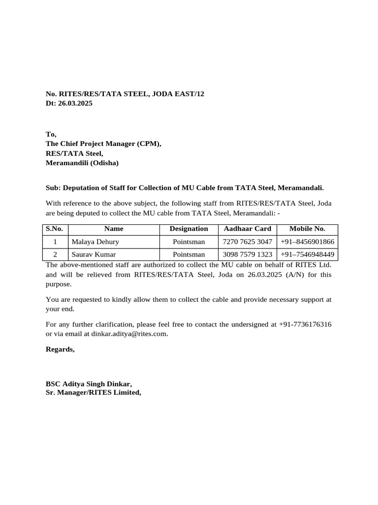 Letter For Collecting MU Cable | PDF