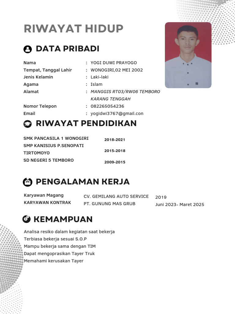 Yogi Duwi Prayogo Wonogiri,02 Mei 2002 Laki-laki Islam Manggis Rt03rw06 Temboro Kara 123-456 ...