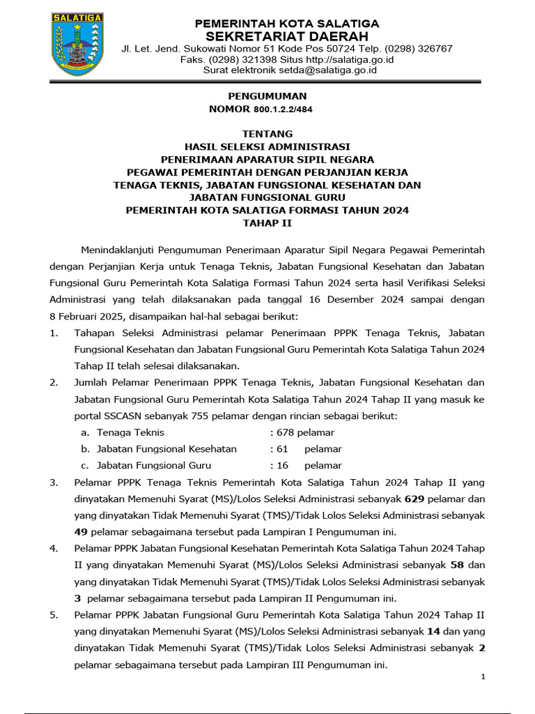 Sekretariat Daerah: Pemerintah Kota Salatiga | PDF