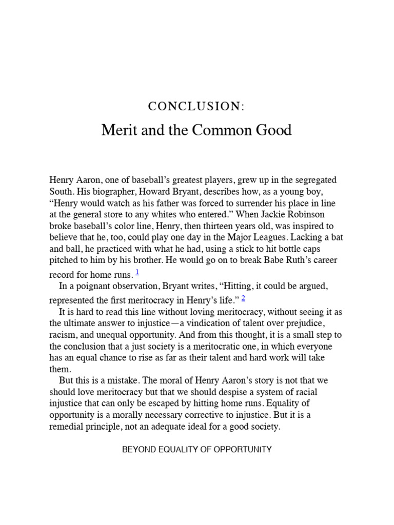 Michael Sandel Conclusion | PDF | Meritocracy | Social Equality