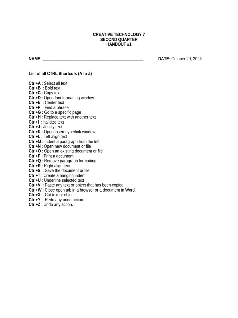 List of All CTRL Shortcuts | PDF