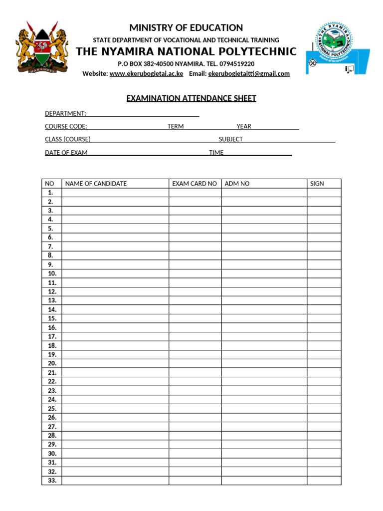 Examination Attendance Sheet | PDF