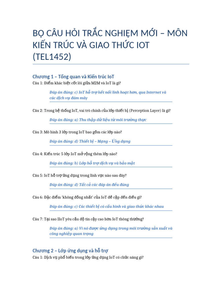 Bo Cau Hoi Trac Nghiem Moi TEL1452 | PDF