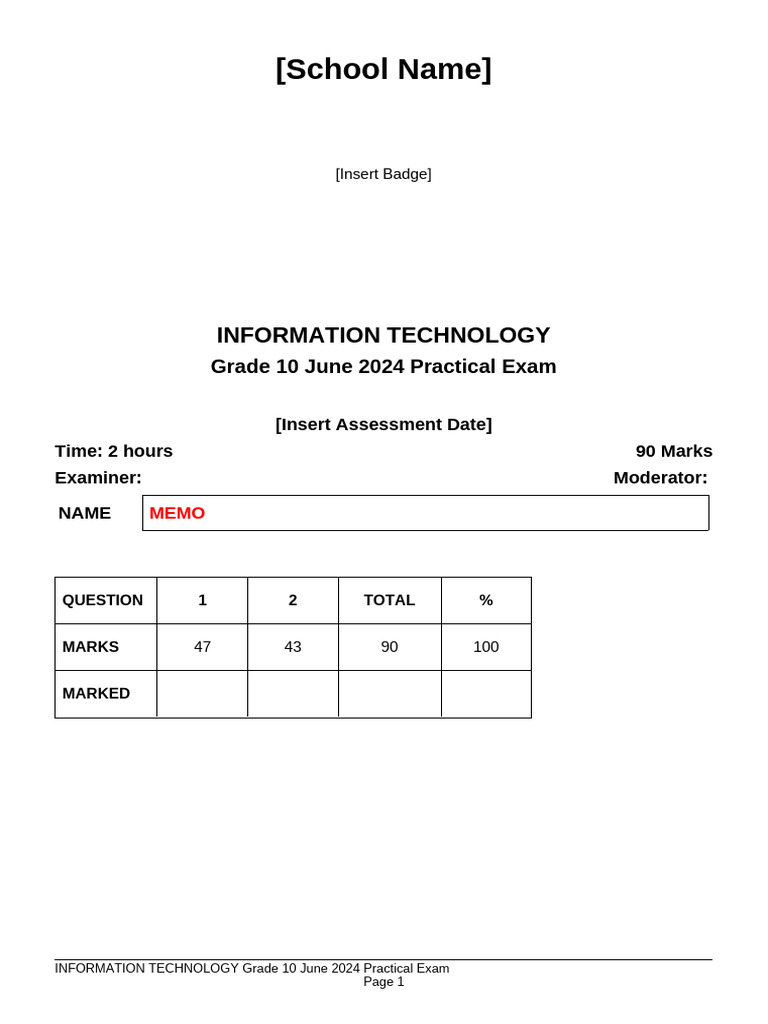 G10 IT June Prac 2024 Memo - Moderated NP | PDF | Computer Programming | Computing