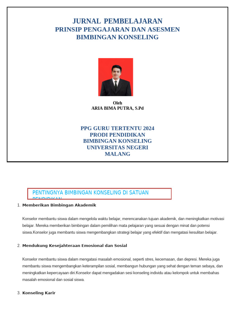 Jurnal Pembelajaran Pengajaran Dan Asesmen BK Bima | PDF