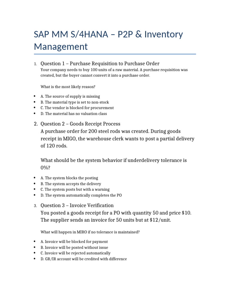 SAP MM P2P Questions | PDF