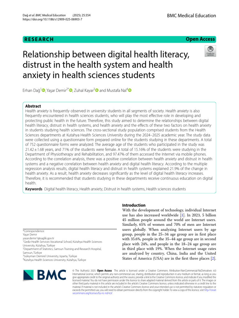 Relationship Between Digital Health Literacy, Distrust in The Health ...