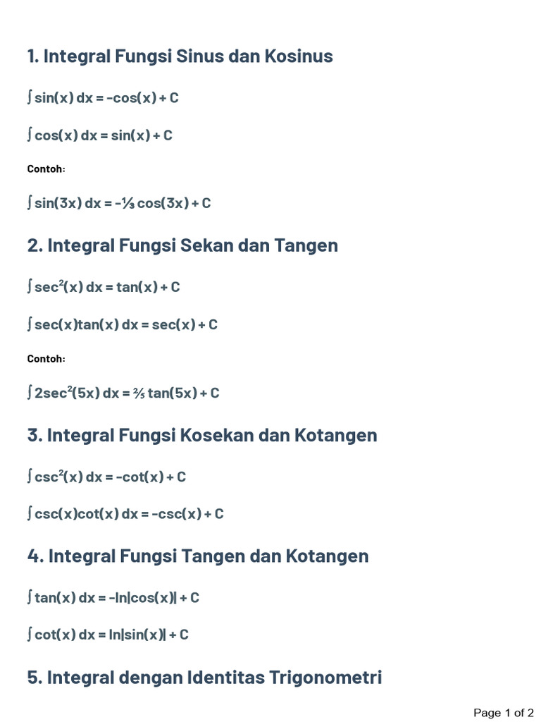 Aturan Integral Trigonometri | PDF