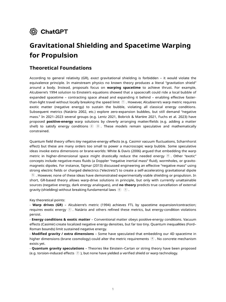 Gravitational Shielding and Spacetime Warping For Propulsion | PDF ...