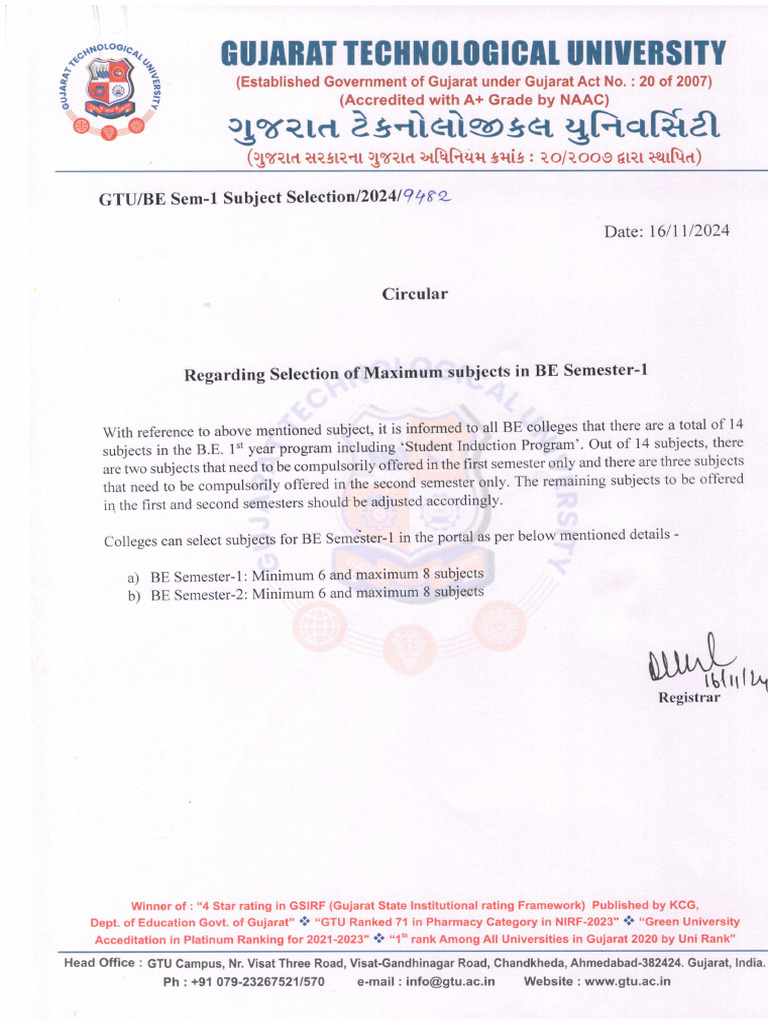 Circular For BE Subjects Selection - 912973 | PDF