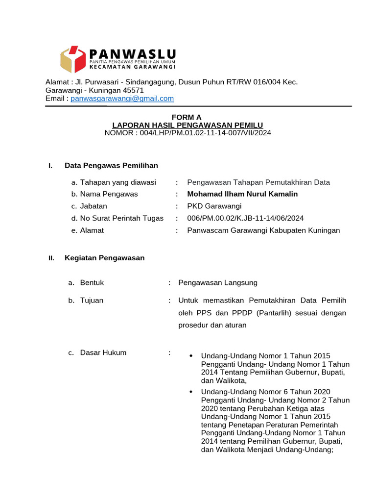 04 LHP Uji Petik Desa Garawangi 2 Juli | PDF