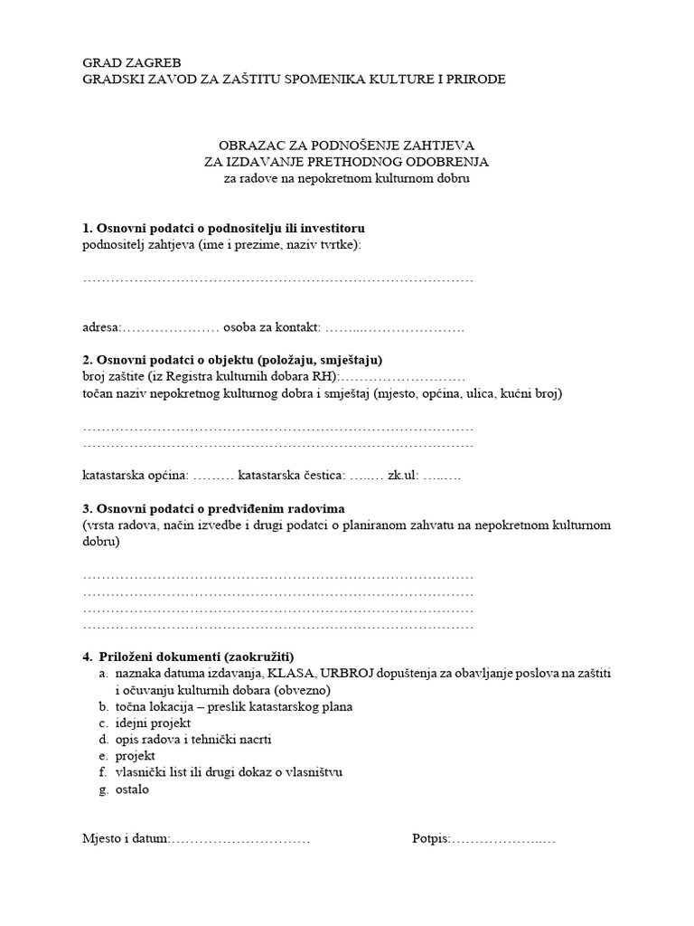 PRETHODNO ODOBRENJE - Obrazac | PDF