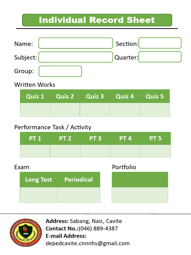 Individual Record Sheet Template | PDF