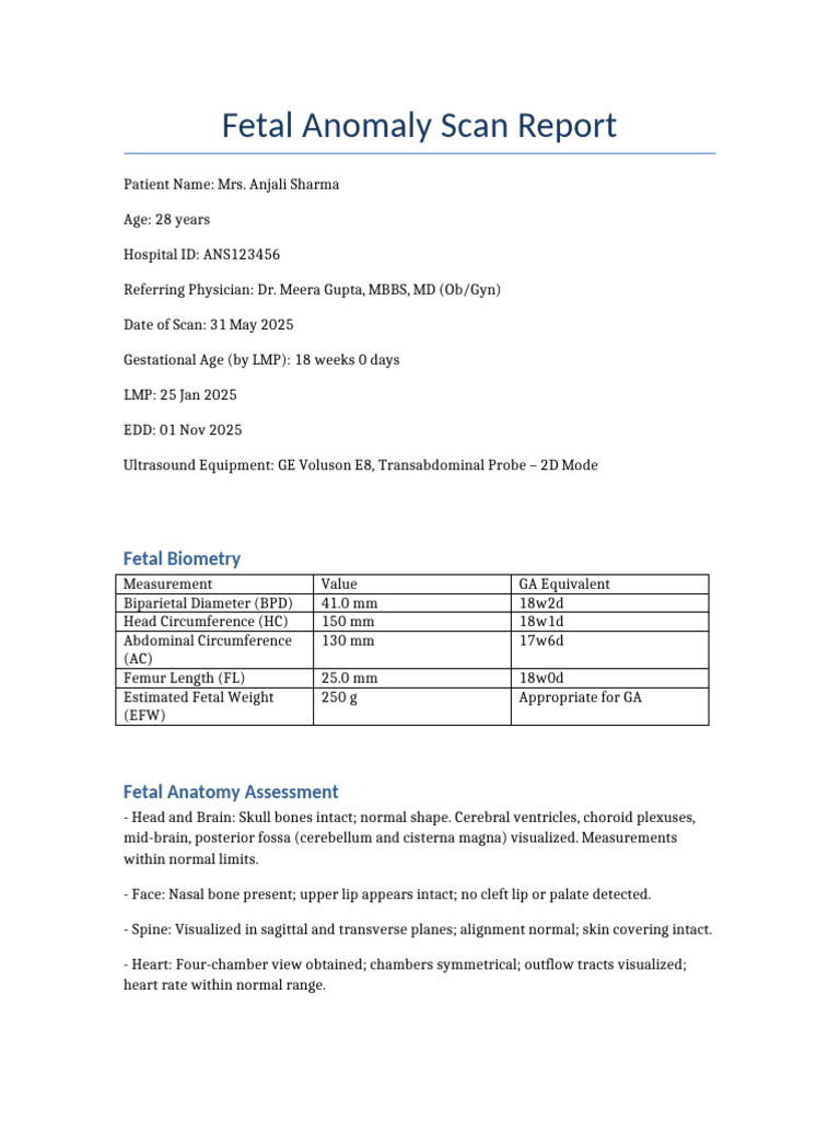Authentic 18 Week Anomaly Scan Report | PDF