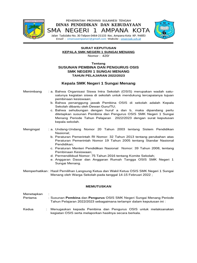 Susunan Pengurus OSIS SMK 2022/2023 | PDF