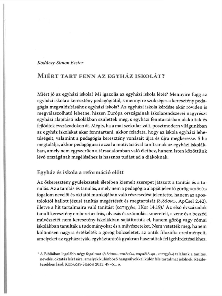 Kodácsy-Simon Eszter Miért Tart Fenn Az Egyház Iskolát | PDF