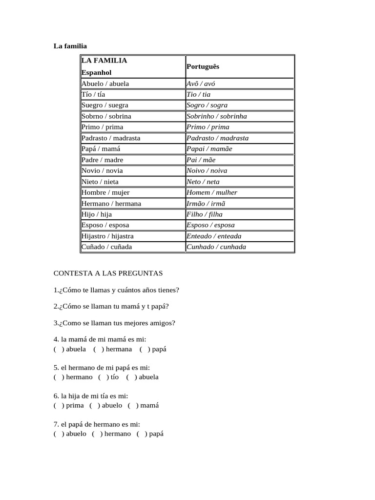 La Familia Actividad Espanhol Elle | PDF