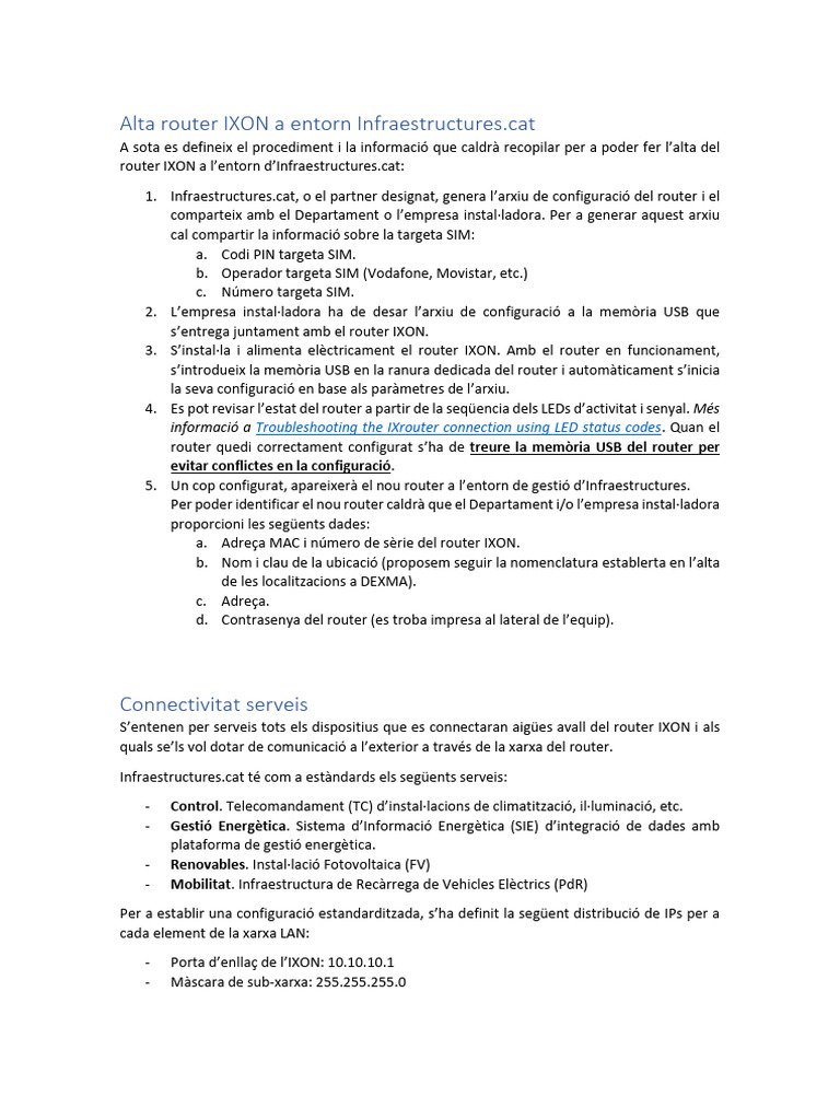 Procediment Alta I Configuració Router IXON | PDF