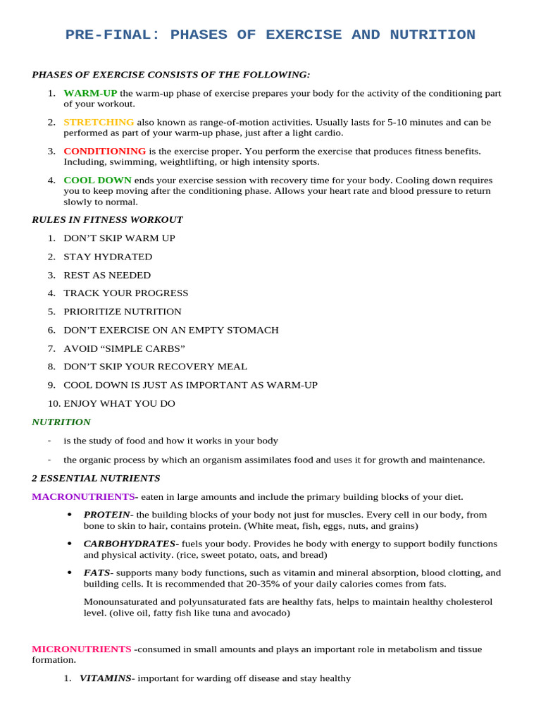 Exercise and Nutrition Phases Explained | PDF | Nutrition | Diet ...