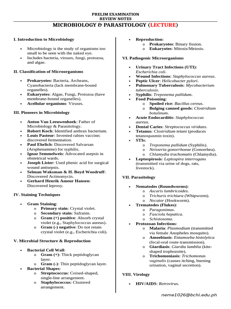 MicroPara Prelim Review Notes | PDF | Bacteria | Microbiology