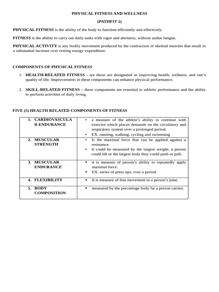 1 PHYSICAL FITNESS and WELLNESS | PDF | Physical Fitness | Strength ...