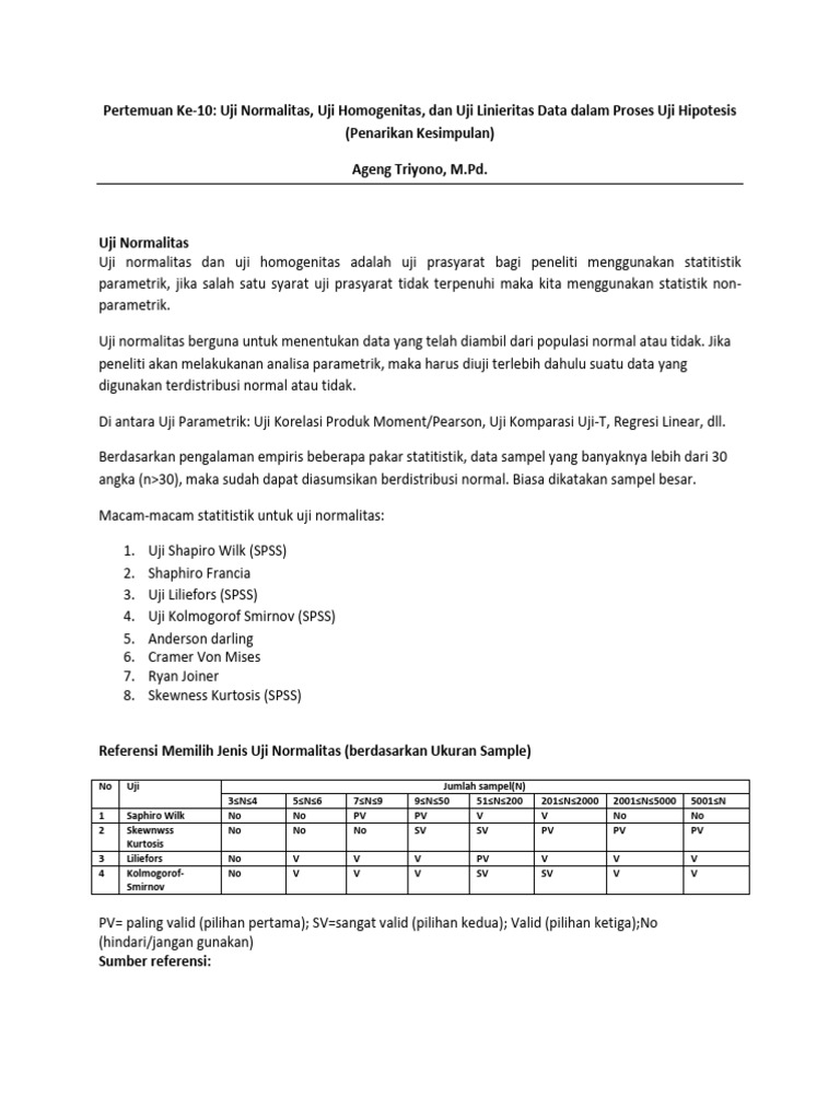 Pertemuan Ke-10 - Uji Normalitas Dan Homogenitas Data - Revisi | PDF
