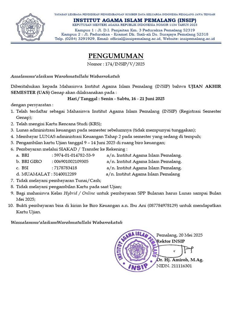 Pengumuman UAS 2025 Genap | PDF