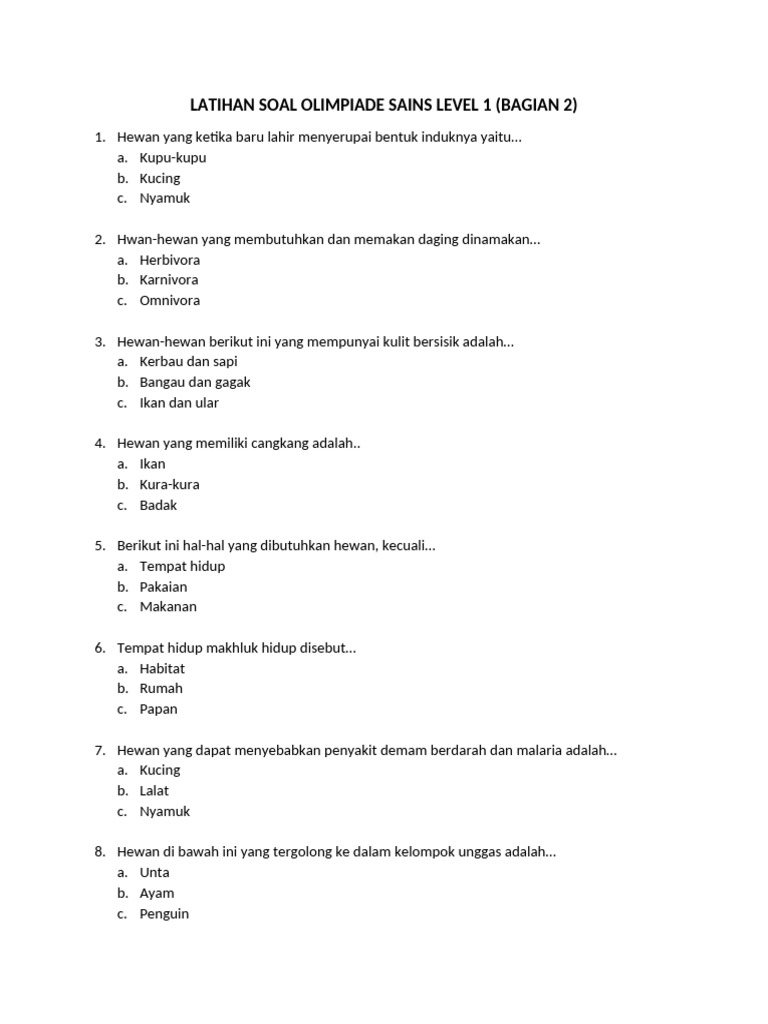 Soal Olimpiade Sains Level 1 Bagian 2 | PDF