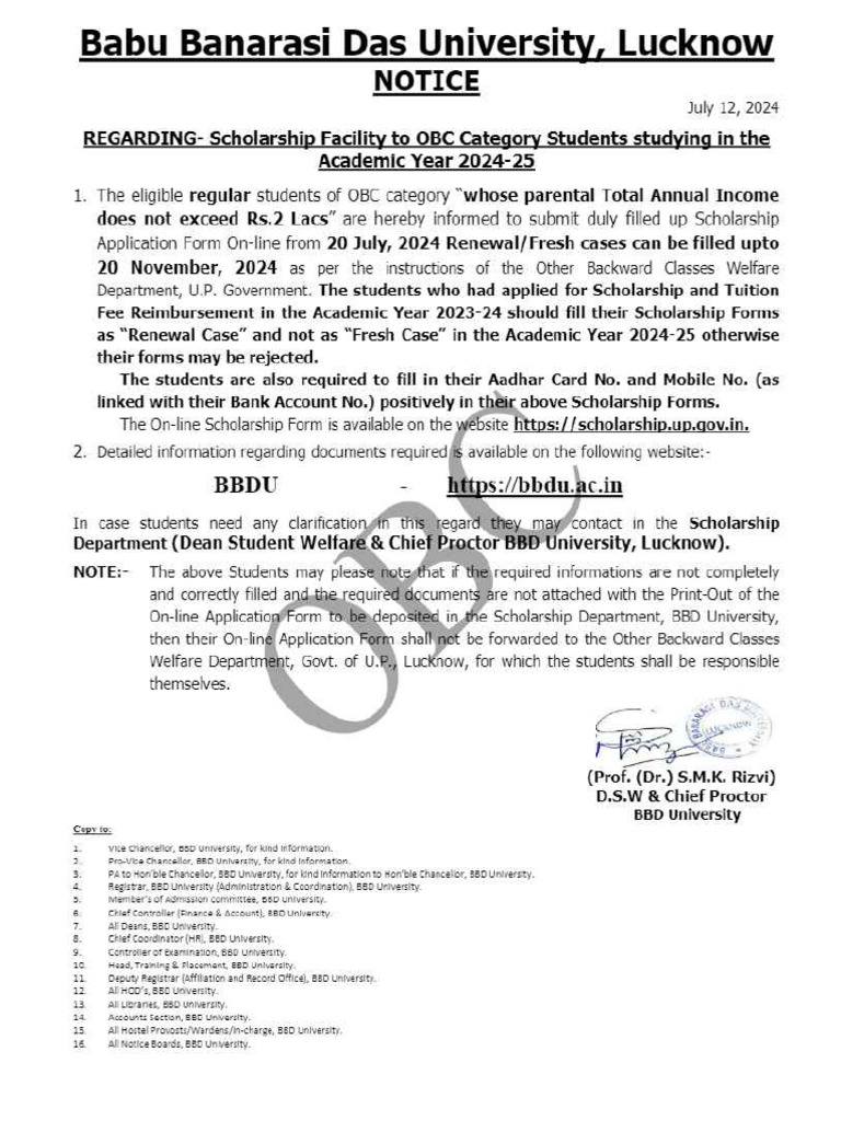 Government Scholarship Facility For Obc 2024 25 | PDF