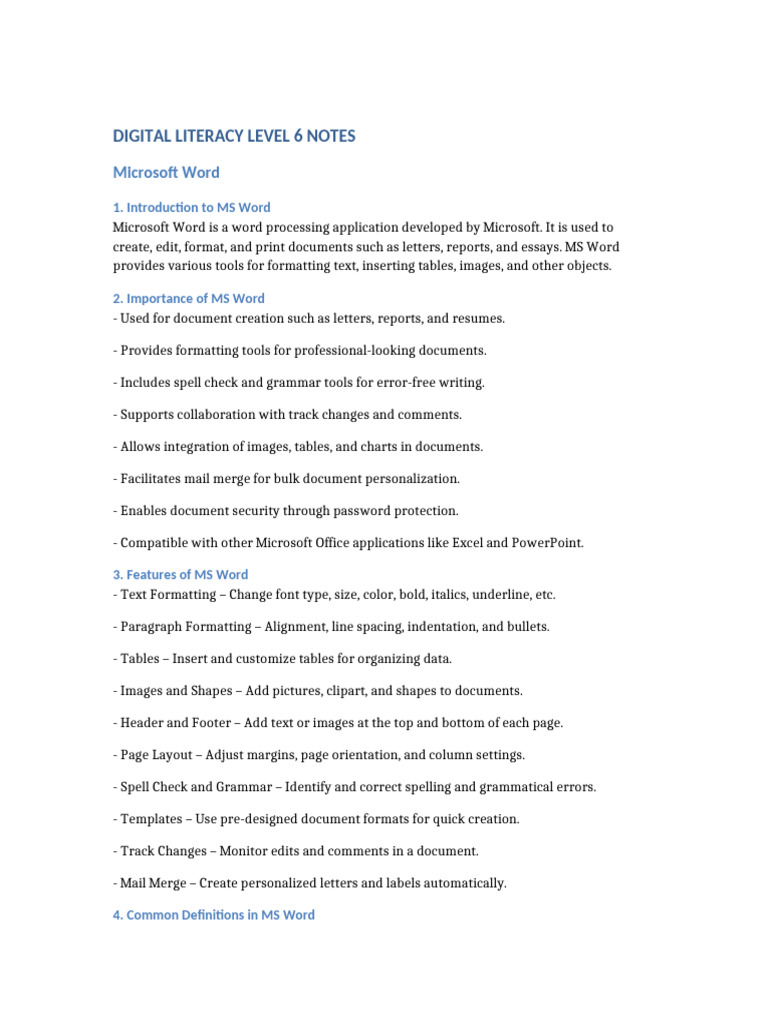 Digital Literacy Notes Updated | PDF | Microsoft Excel | Microsoft Word