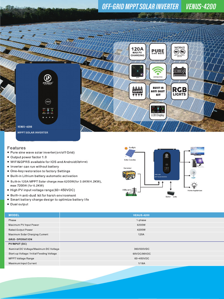 Venus-4200 Inverter MPPT-Datasheet | PDF