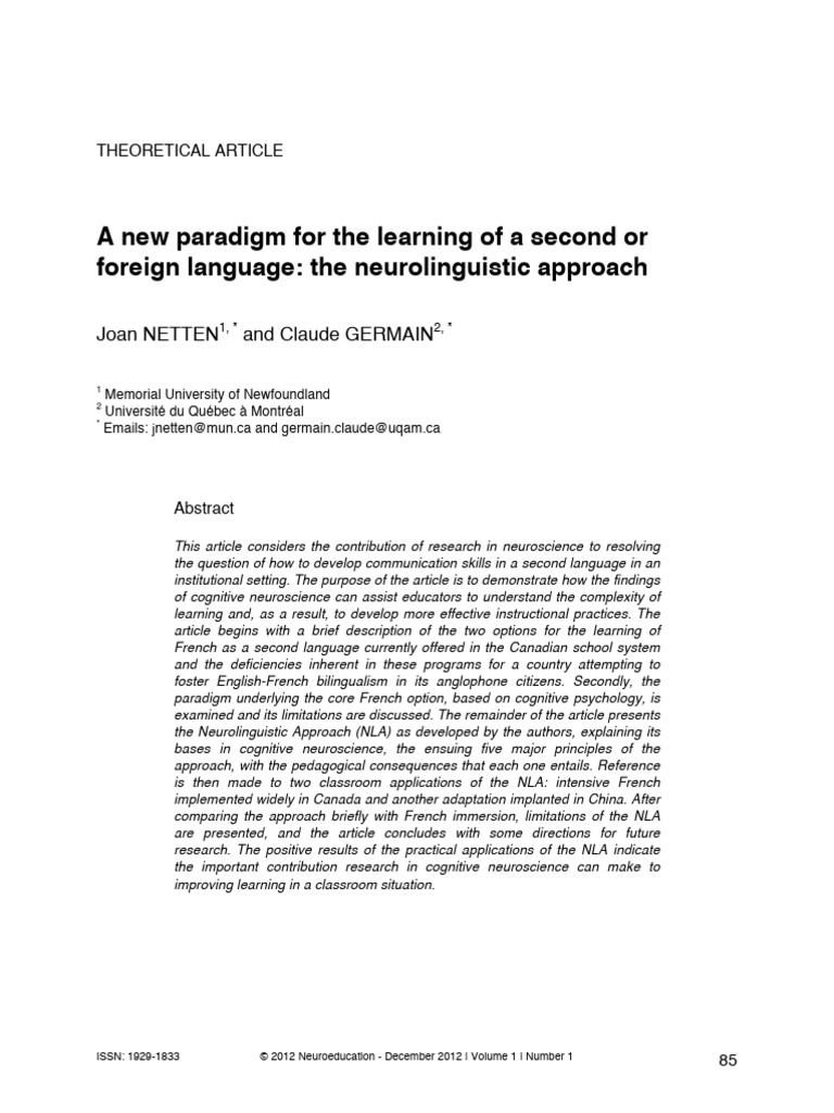 A New Paradigm For The Learning of A Sec | PDF | Second Language ...