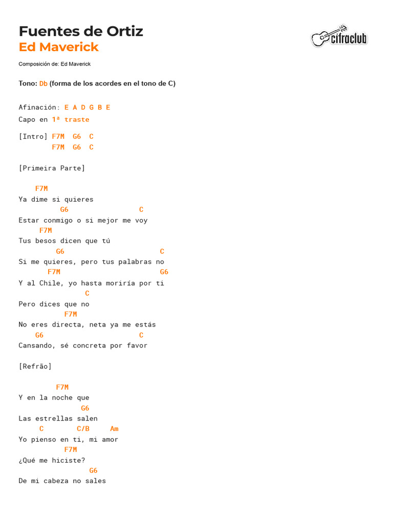 Fuentes de Ortiz - Ed Maverick: Letra y Acordes | PDF
