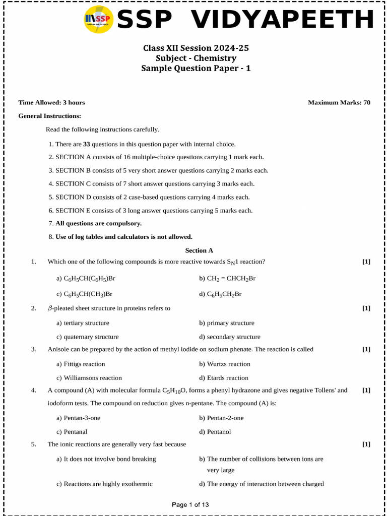 Chemistry Sqp 1 | PDF