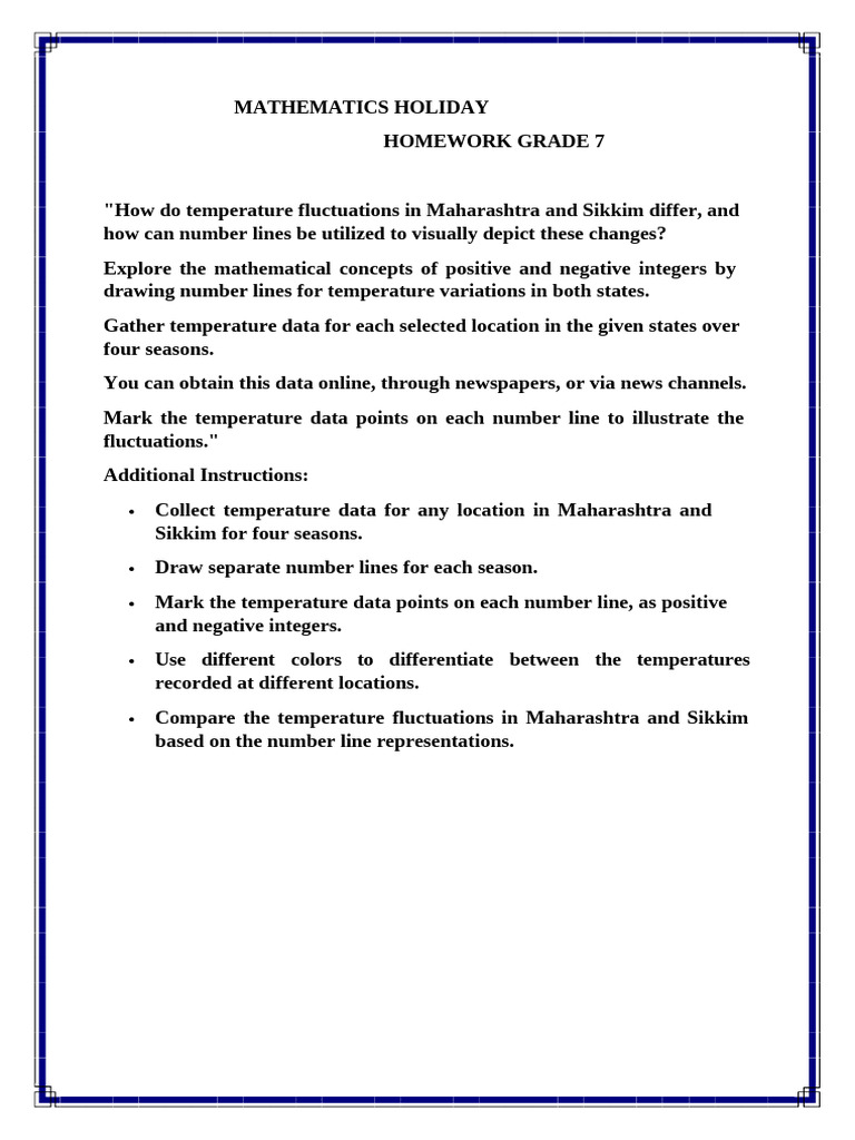 Math Holiday Homework | PDF