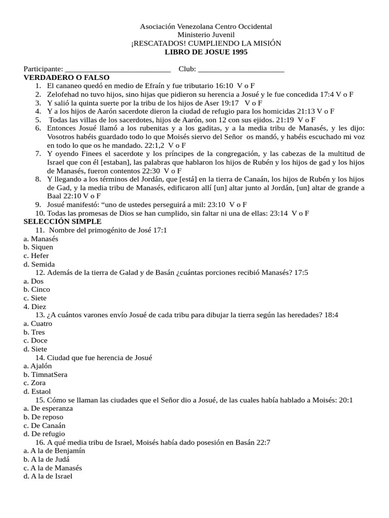 3er Examen Josue 1995 | PDF | Joshua | Contenido bíblico