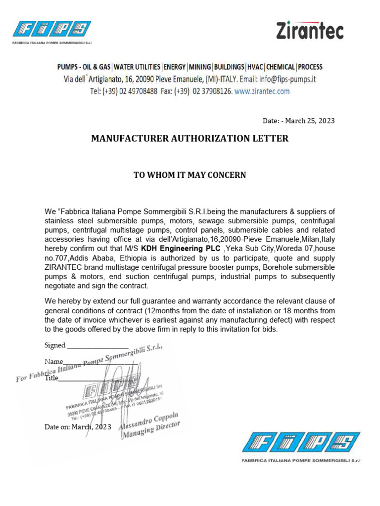 Zirantec Authorization Letter | PDF