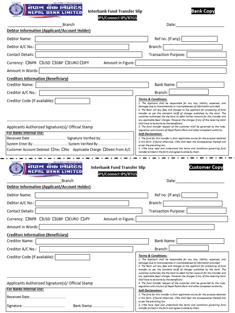 Interbank Fund Transfer Slip Template | PDF | Banks | Debits And Credits