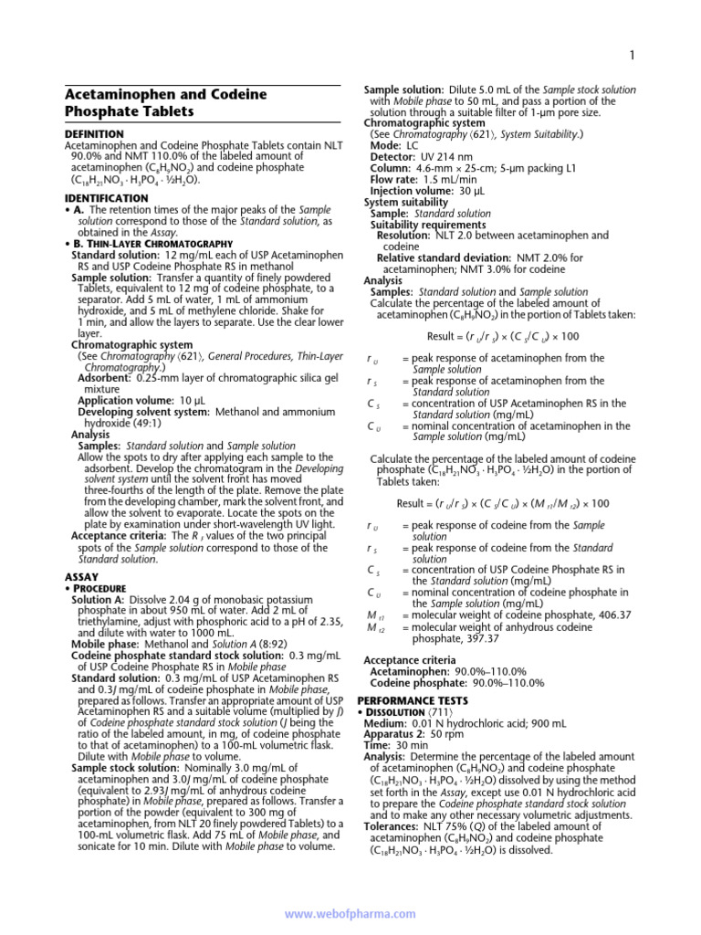 Acetaminophen and Codeine Phosphate Tablets | PDF | Chromatography | Chemistry