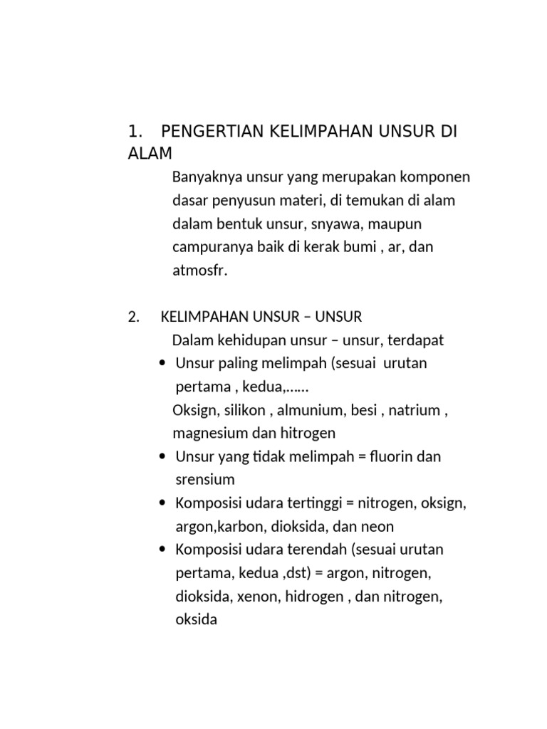 Kelimpahan Unsur di Alam dan Udara | PDF