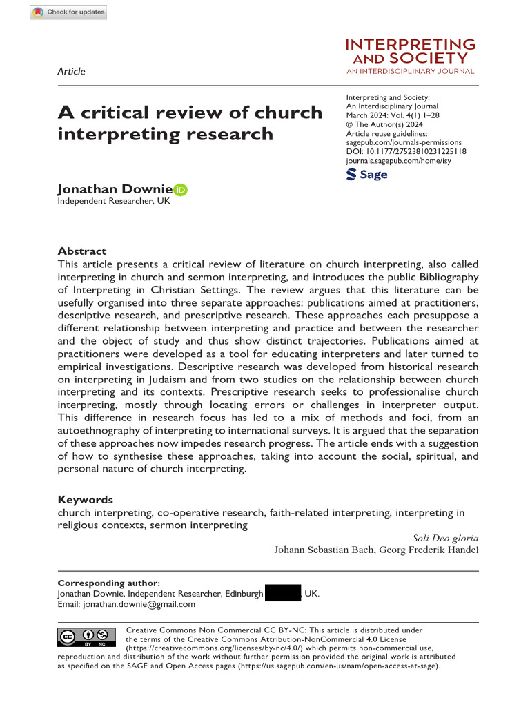 Critical Review of Church Interpreting Research | PDF | Systematic ...