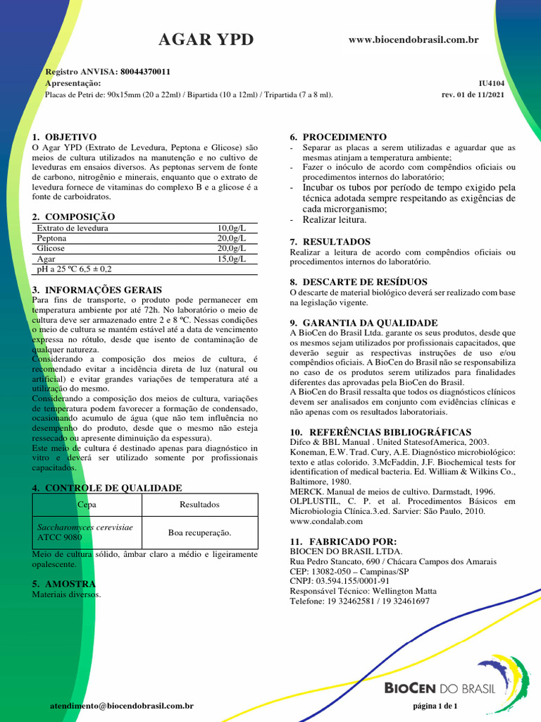 4104 Agar Ypd | PDF | Ágar | Biologia