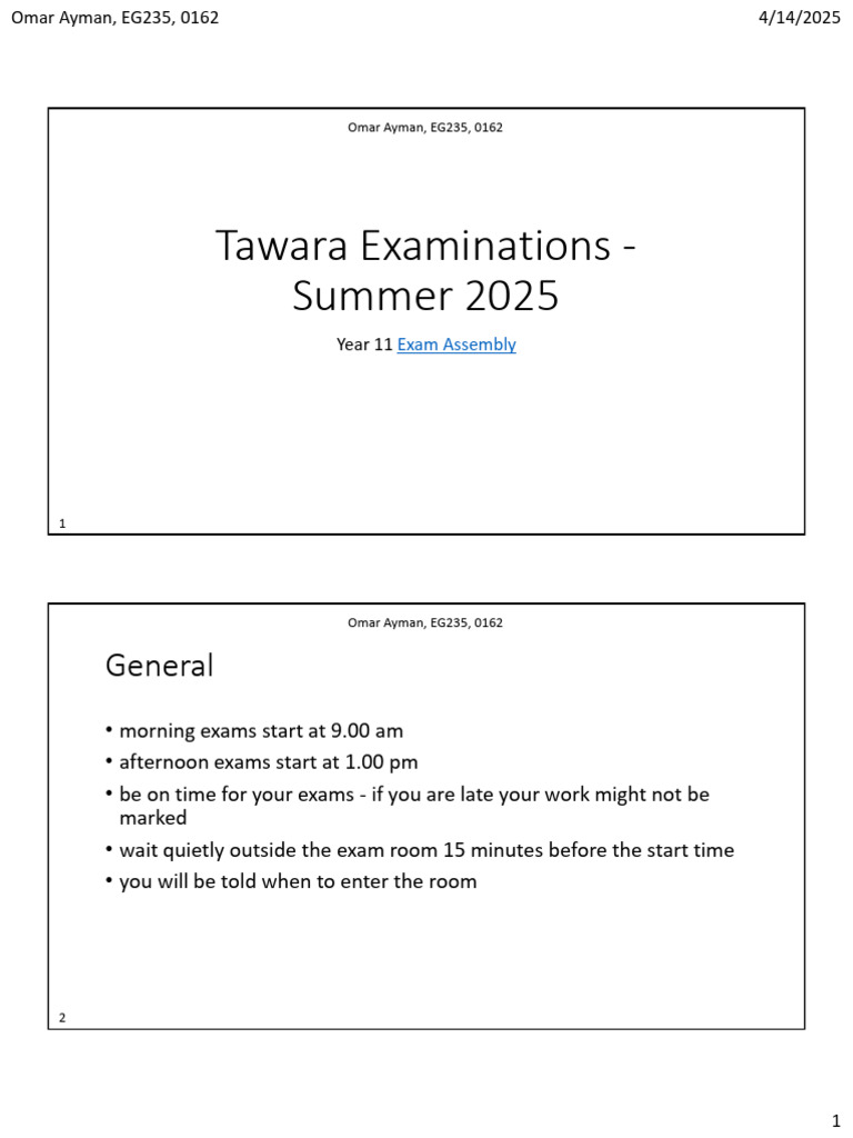 Tawara Examinations - Summer 2025 | PDF