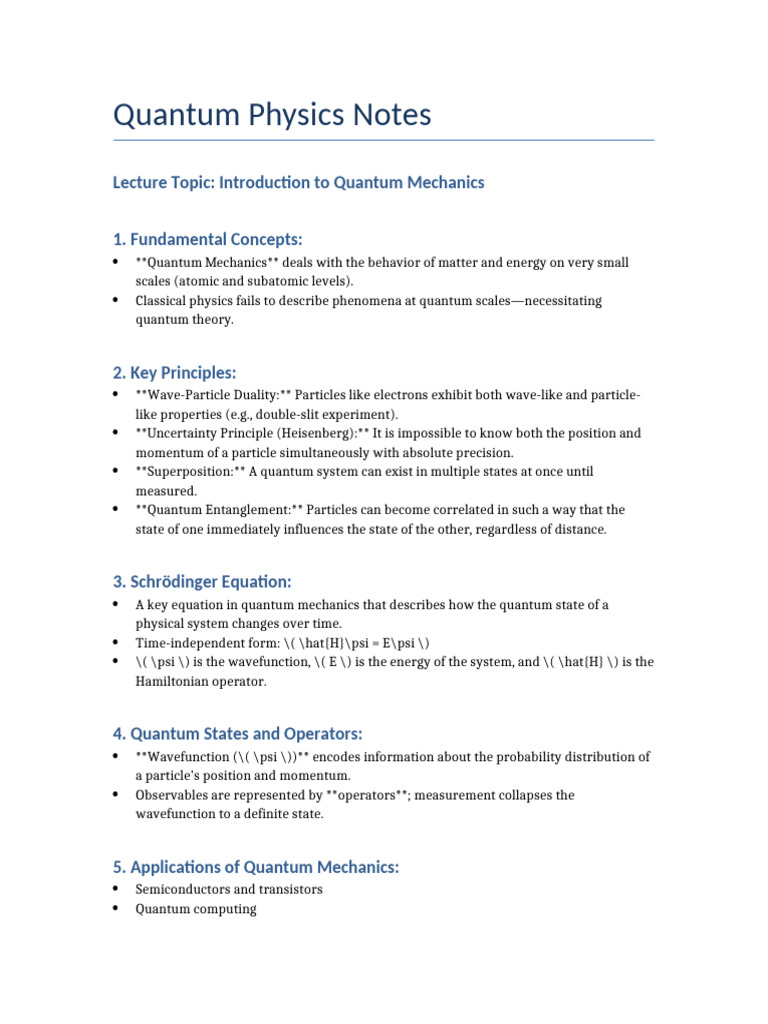 Quantum Physics Notes | PDF