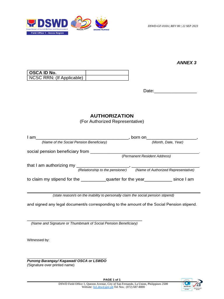 Annex 3 Authorization Rep 4 | PDF